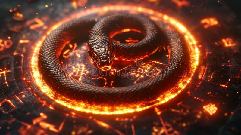 Fiery Serpent Coiled on Ancient Volcanic Inscription Stock Illustration ...