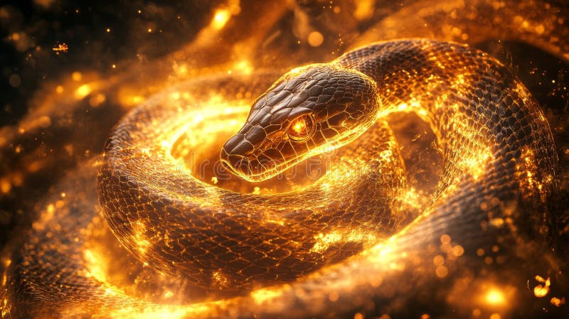 Fiery Serpent Coiled in Blazing Embers Stock Illustration ...