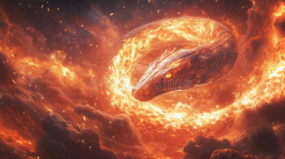 Fiery Serpent Coiled within Cosmic Flames Stock Illustration ...