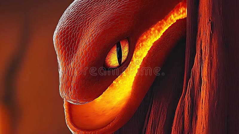 Fiery Serpent Emerges from Lava Cave, Glowing Stock Photo - Image of ...