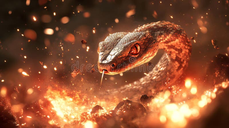 Fiery Serpent Rising from Embers Inferno Stock Illustration ...