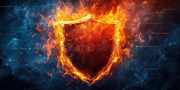 Fiery Shield Emblem Representing Protection and Security in Digital ...