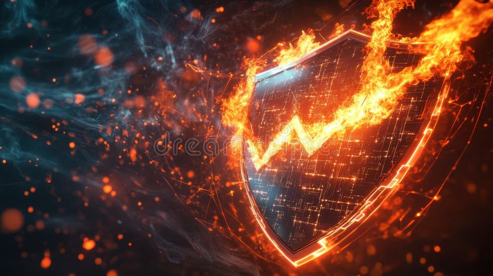 Fiery Shield Representing Cybersecurity in a Digital World with Vibrant ...