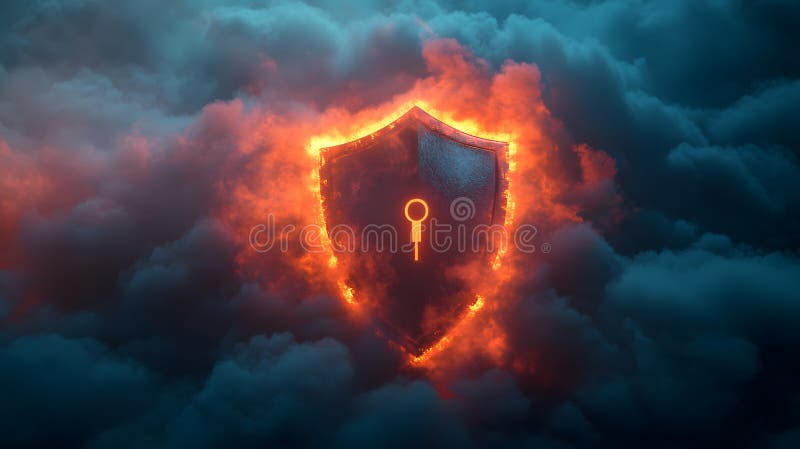 Fiery Shield Surrounded by Smoke and Sparks Symbolizing Strength and ...
