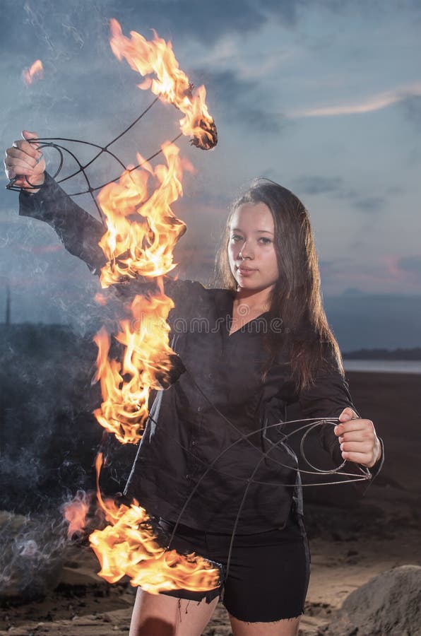 Fiery show stock photo. Image of girls, equipment, beautiful - 32810754