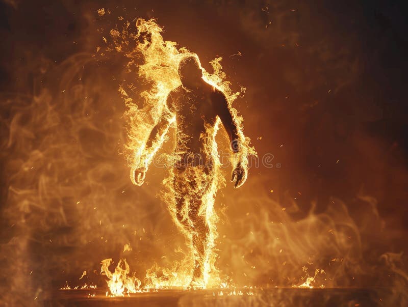 Fiery Silhouette Emerges from Engulfing Flames Stock Illustration ...