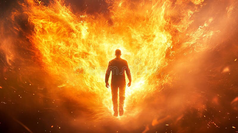 Fiery Silhouette of a Person in Flames Emerging from Fire Stock Photo ...