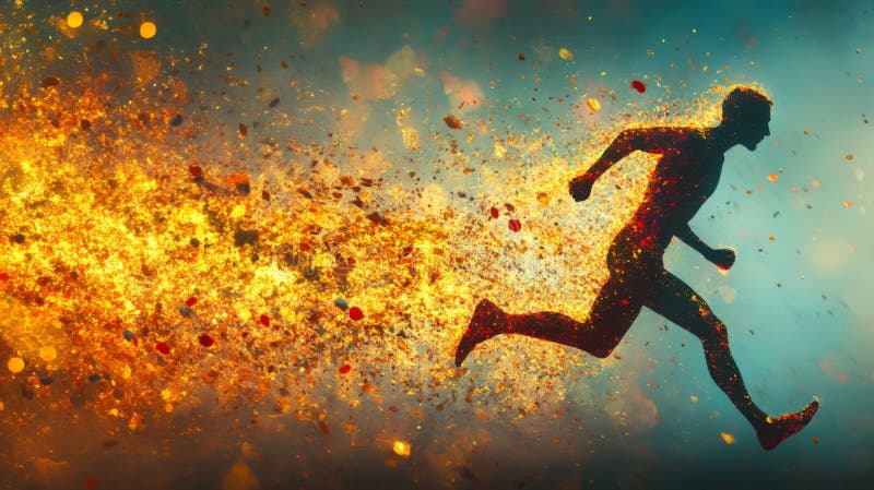 Fiery Silhouette of a Running Man Stock Illustration - Illustration of ...