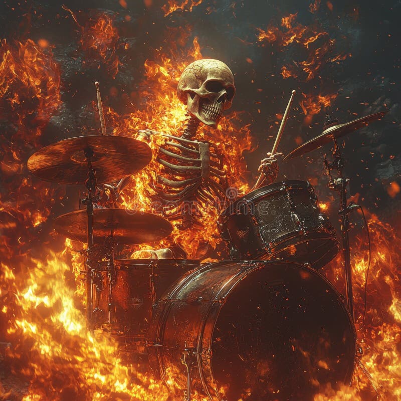 Fiery Skeleton Drummer Playing in an Inferno Stock Photo - Image of ...