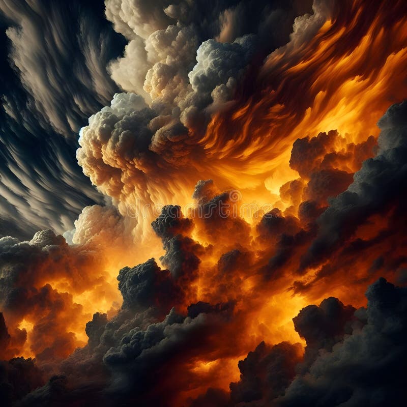 Fiery Skies: the Dance of Fire and Clouds. Stock Illustration ...