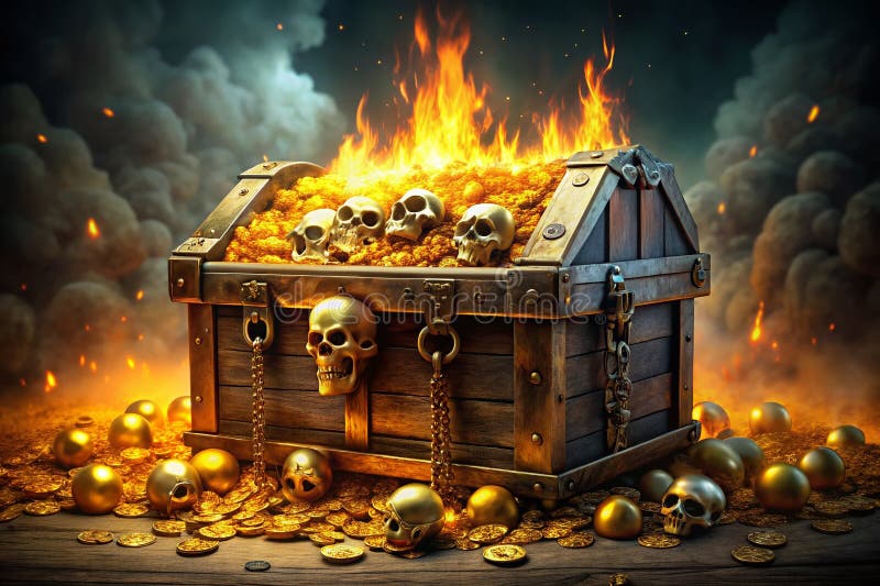 Fiery SkullAdorned Treasure Chest Overflowing with Gold a Dramatic ...