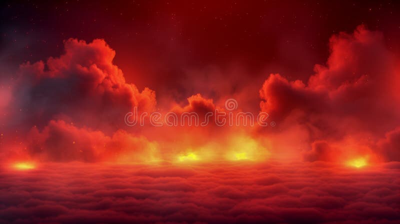 Fiery Sky Over a Layer of Thick Rolling Clouds Stock Illustration ...