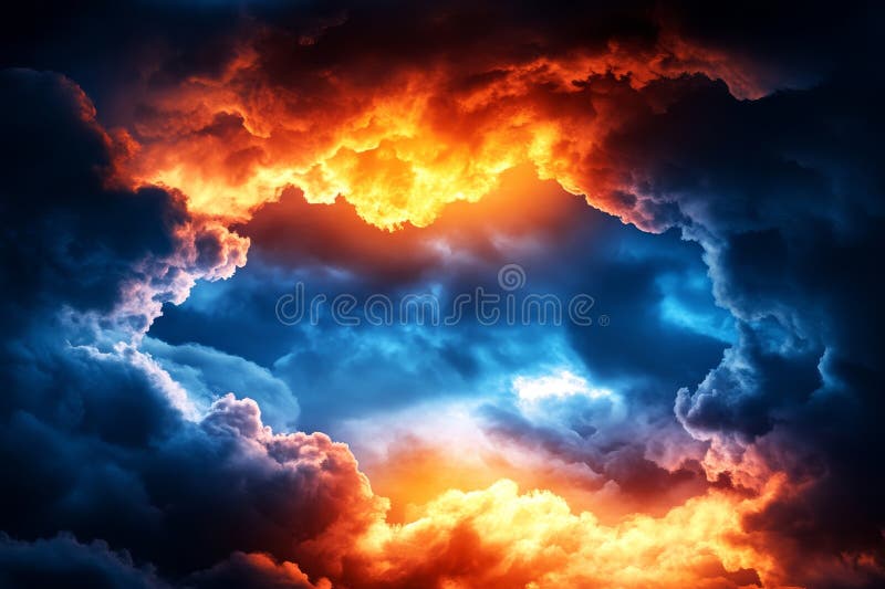 Fiery Sky and Storm Clouds Dramatic Image of a Sky Split between Fiery ...