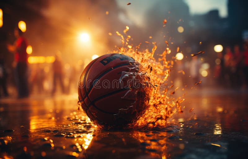 Fiery Slam Dunk at Sunset stock illustration. Illustration of sporting ...