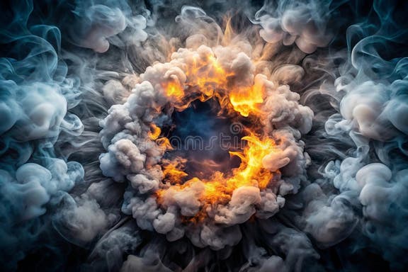 Fiery Smoke Ring Explosion Backdrop Stock Image - Image of intense ...