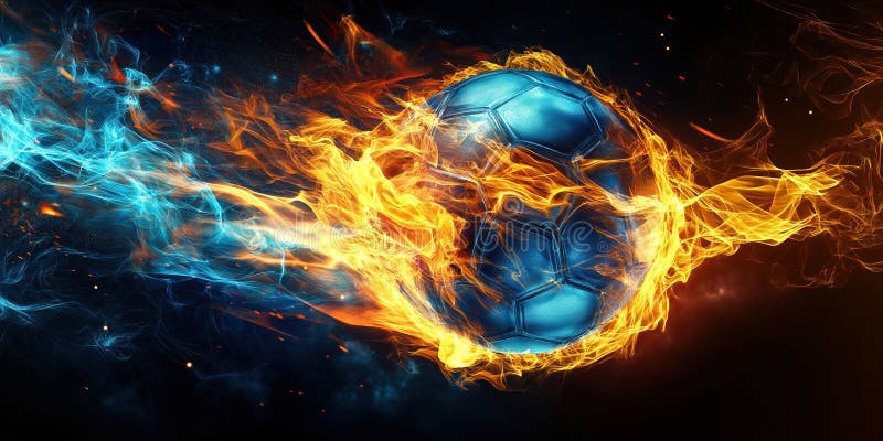 Fiery Soccer Ball Engulfed in Blue and Orange Flames Stock Image ...