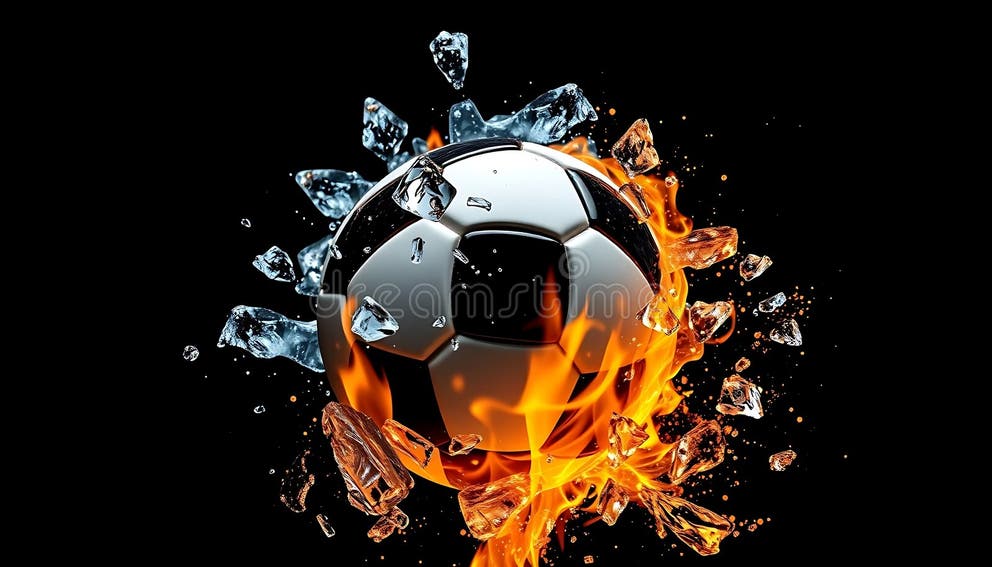 Fiery Soccer Ball: Ice and Flame Dramatic Artwork Stock Illustration ...