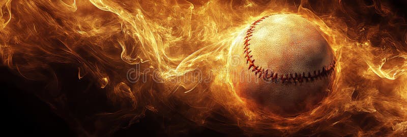 Fiery Softball a Close-Up of a Softball Engulfed in Flames, with ...