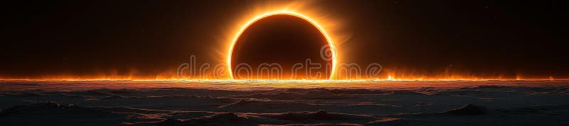 Stunning Solar Eclipse with Fiery Solar Flares in the Background Stock ...