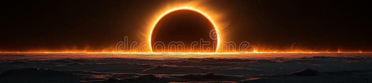 Stunning Solar Eclipse with Fiery Solar Flares in the Background Stock ...