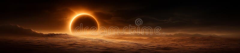 Fiery Solar Eclipse Lighting the Vast Desert Landscape Stock ...