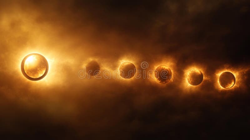 The Phenomenon of Solar Eclipse in Space with Fiery Sun Orbits Stock ...