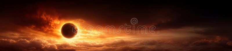 Fiery Solar Eclipse Over Dark Clouds Stock Illustration - Illustration ...