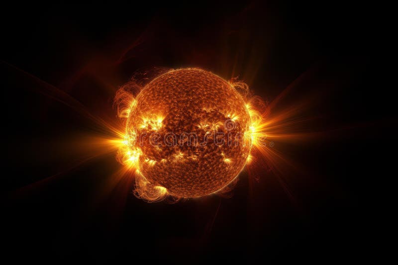 Fiery Solar Flare Activity on Sun Surface Illustration Stock ...