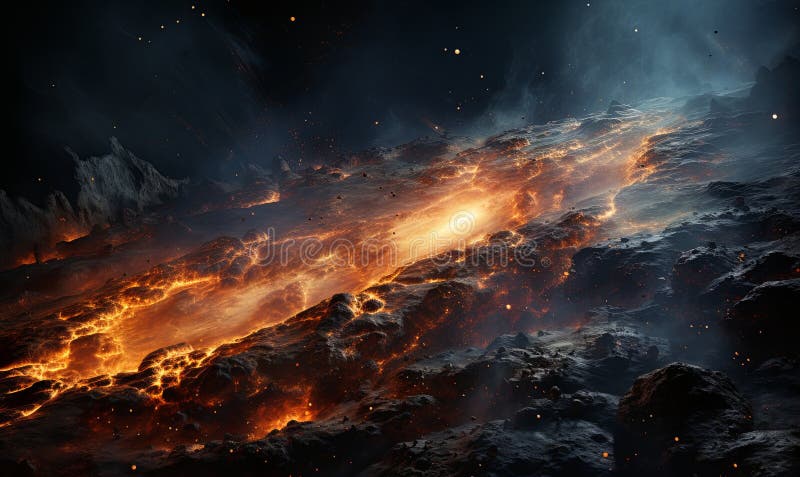 Fiery Space Scene with Massive Smoke Plumes Stock Photo - Image of ...