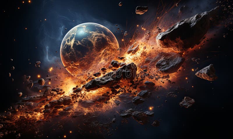 Fiery Space Scene with Rocks Stock Image - Image of asteroid, backdrop ...