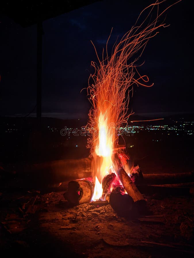 Fiery Sparks Blazing Fire One Night Stock Image - Image of fiery ...
