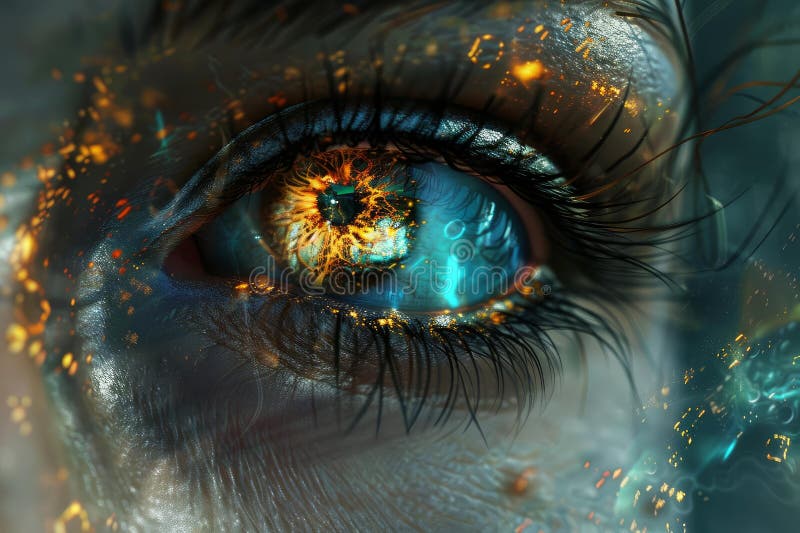 Fiery Sparks in a Blue Eye Closeup Stock Photo - Image of light ...