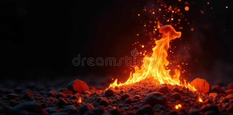 Fiery Sparks Burst, Glowing Embers Against Black , Close Up, Element ...