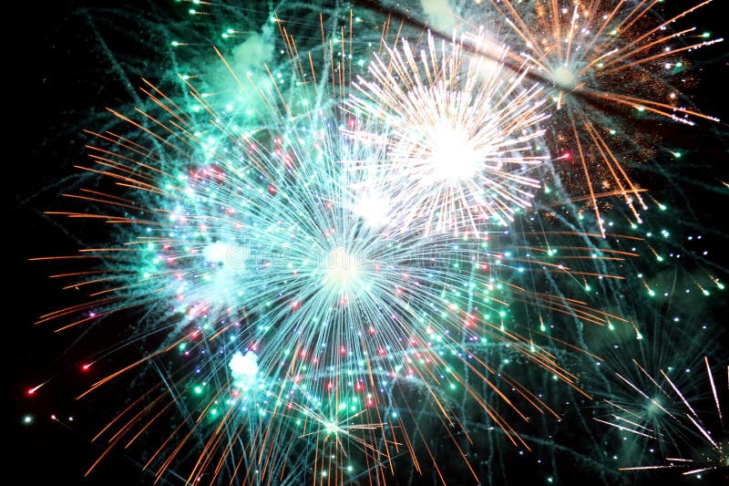 Fiery Sparks from Huge Fireworks during Night Celebrations Stock Photo ...