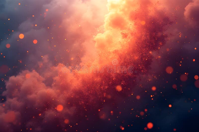 Fiery Sparks Rising from Dramatic Explosion in Dark Clouds Stock ...