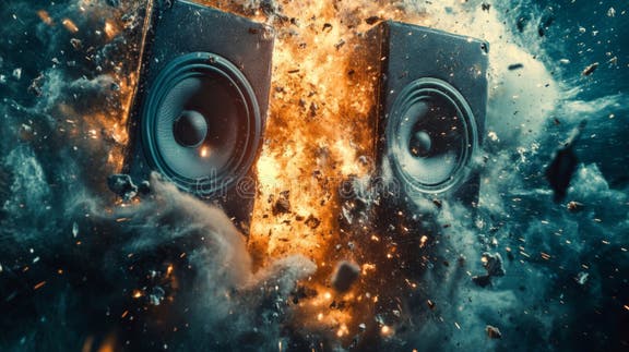 Fiery Speaker Explosion stock illustration. Illustration of sound ...