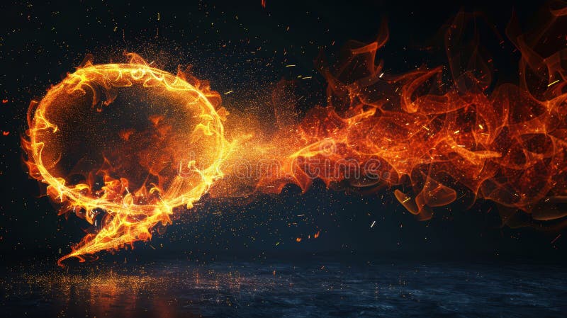 Fiery Speech Bubble with Glowing Embers and Sparks on Dramatic Black ...
