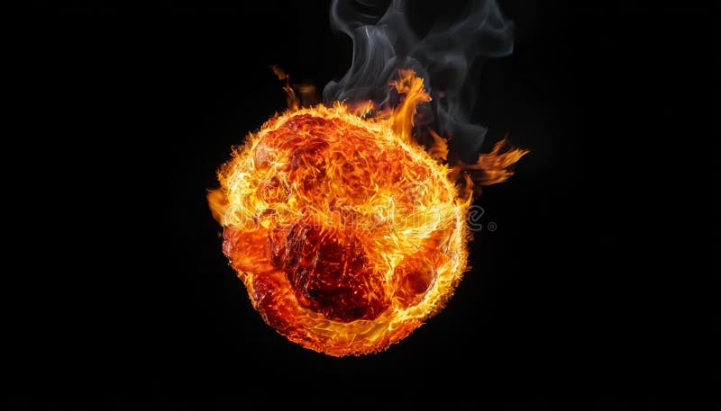 Fiery Sphere Exploding in Dramatic Flames Against a Black Background ...