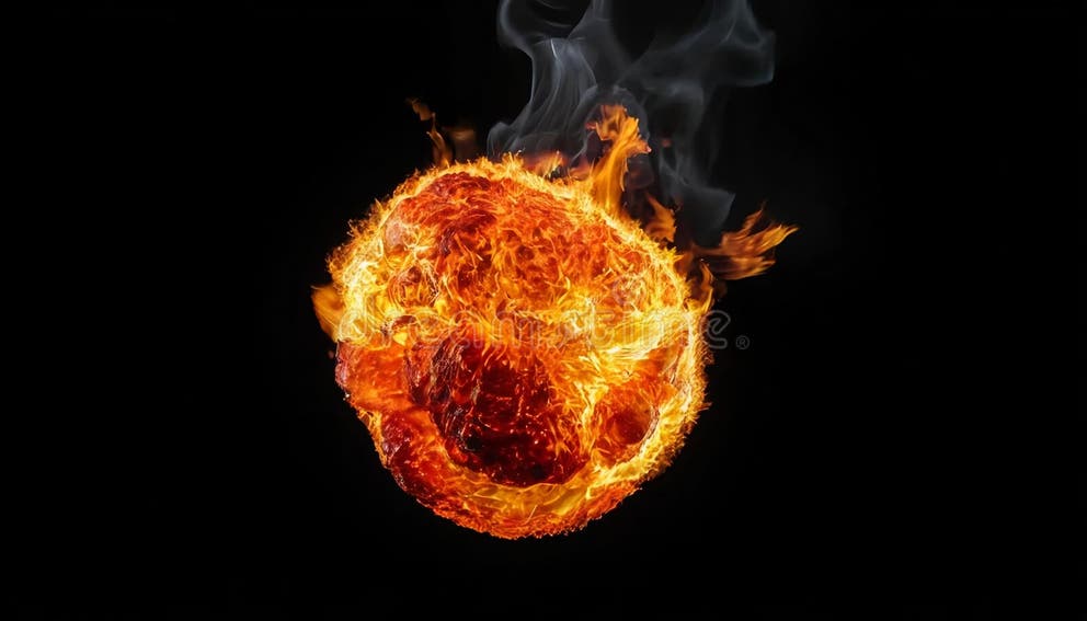 Fiery Sphere Exploding in Dramatic Flames Against a Black Background ...