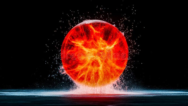Fiery Sphere Splashing Down, Creating Stunning Visual Effect Stock ...