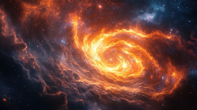Fiery Spiral Galaxy Swirling in Deep Space with Bright Orange Cosmic ...