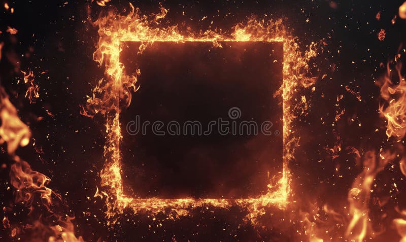 Fiery Square Frame with Flames and Smoke Creating a Dramatic Background ...