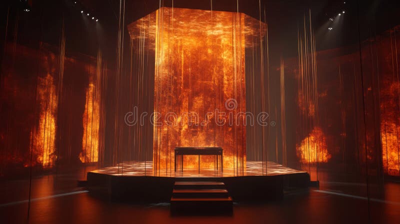 Fiery Stage Design with Central Table and Strings Stock Illustration ...