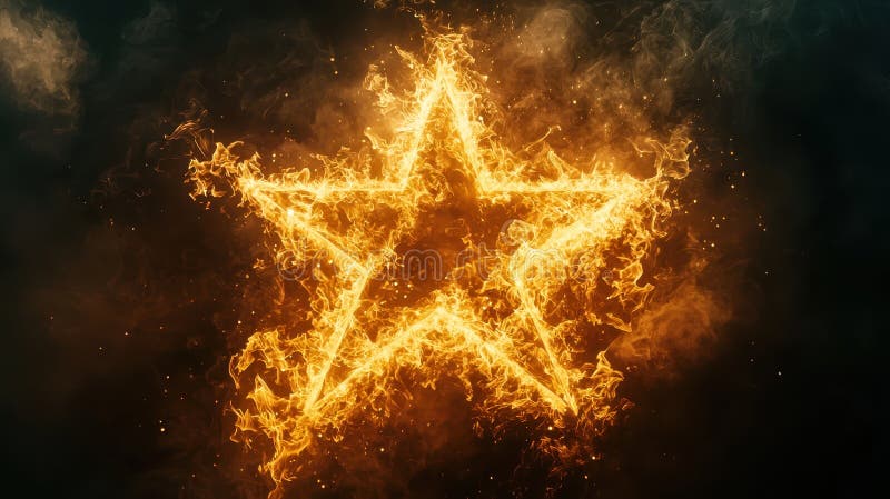 Fiery Star Symbol Illuminated with Dynamic Flames and Smoke ...