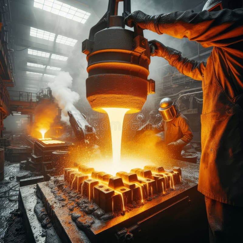 A Fiery Steel Foundry in Action, Molten Metal Casting in an Industrial ...