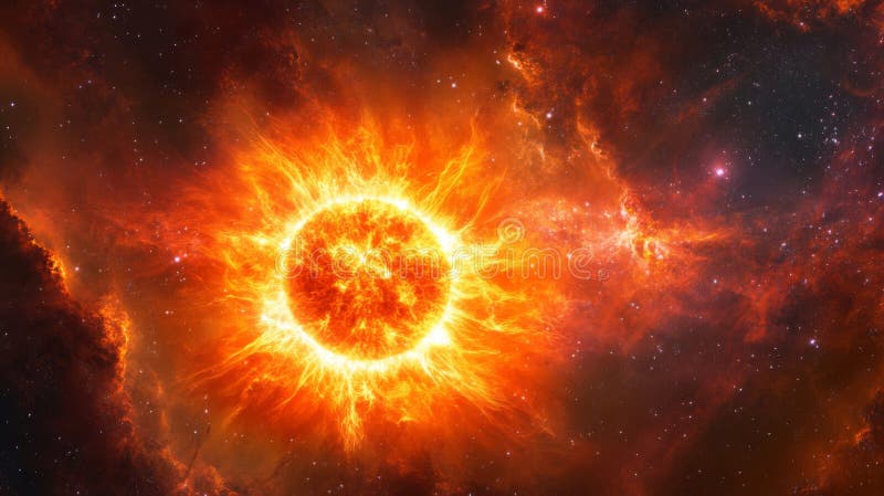 Fiery Stellar Explosion in a Cosmic Nebula Stock Illustration ...
