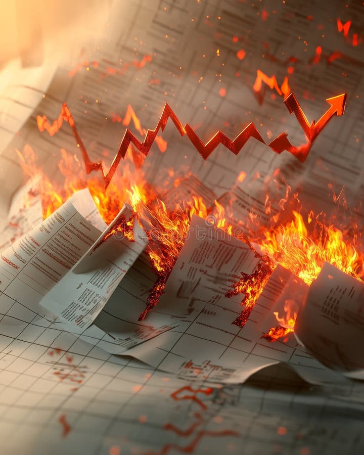 Fiery Stock Market Concept with Rising Graph Stock Illustration ...