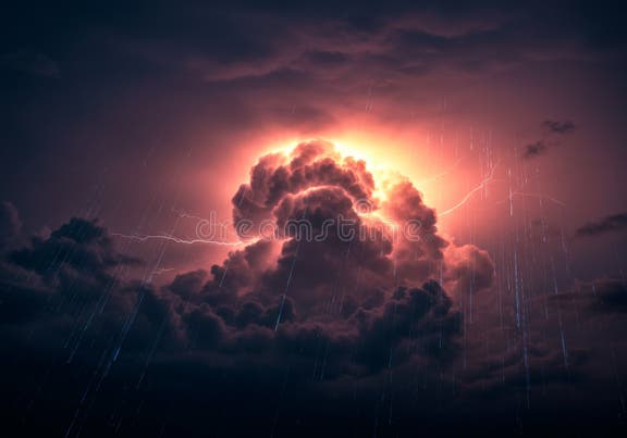 Fiery Storm Clouds at Night Dramatic Sky Stock Illustration ...