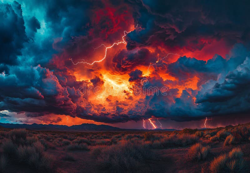 Fiery Storm Cloudscape, Dramatic Lightning & High Quality Image Stock ...