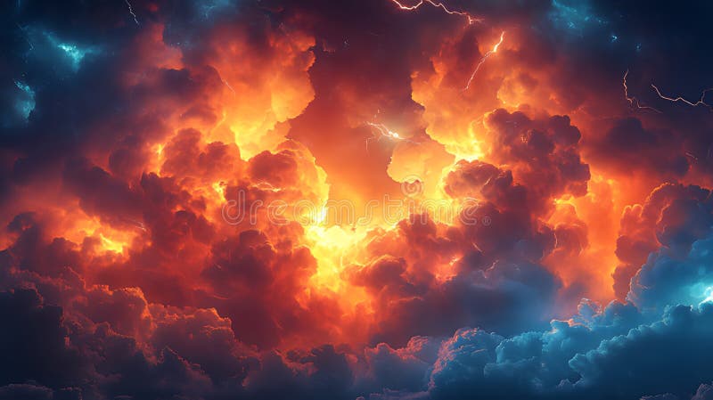Fiery Storm Cloudscape, Lightning, Dramatic Sky, Background Texture ...